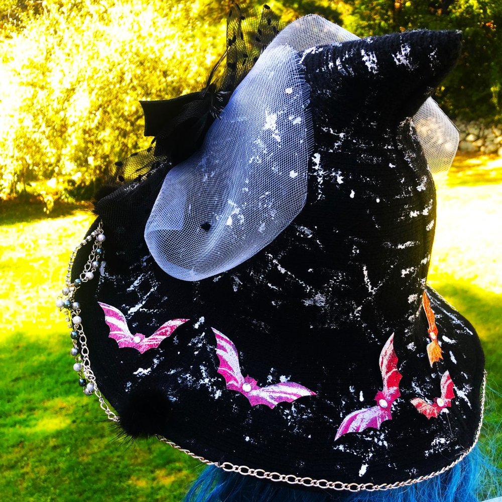 Handcrafted Y2k Halloween Party Bat Decorated Black H… - Gem